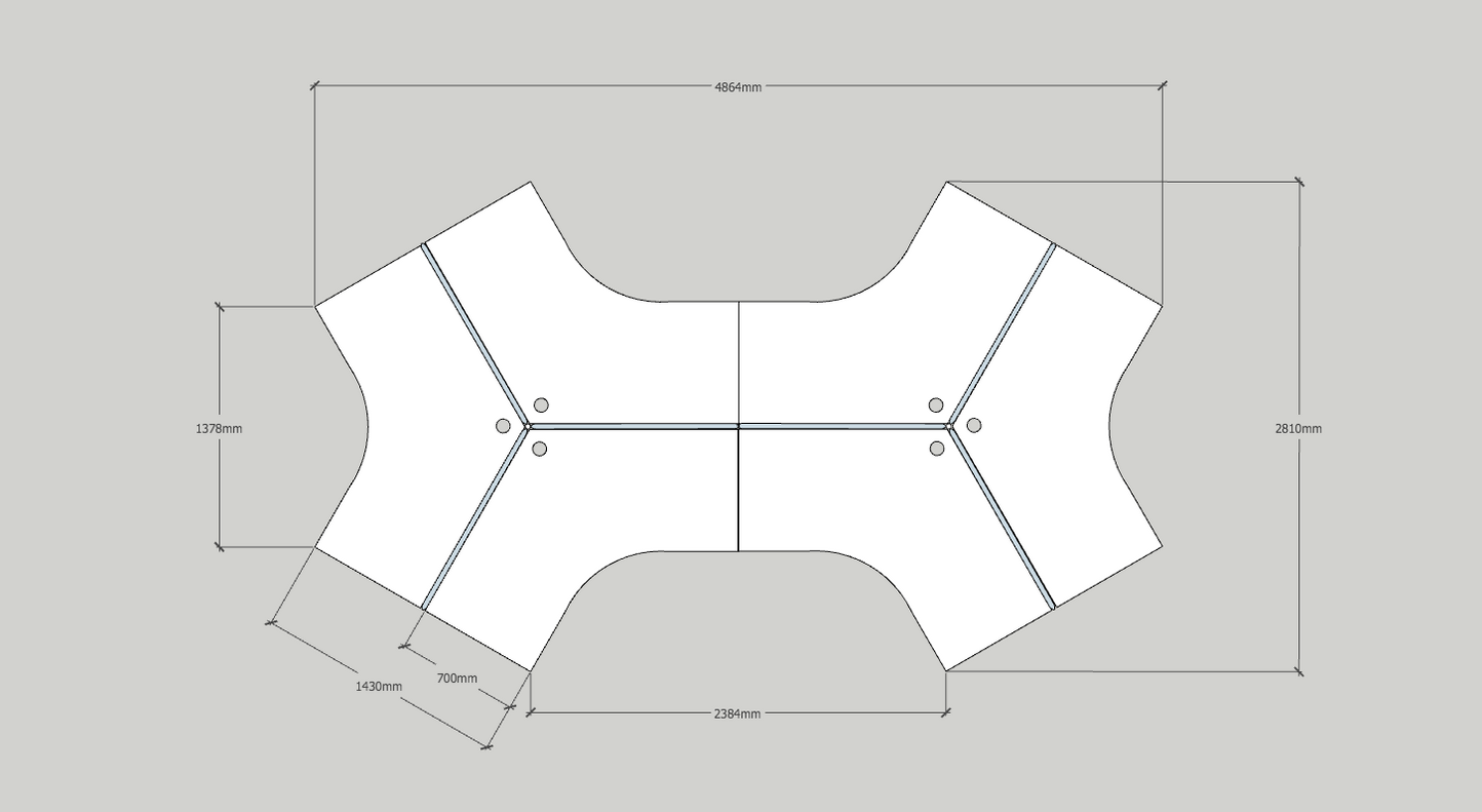 120° Degree 6 Person Pod Workstation Rapid Screen