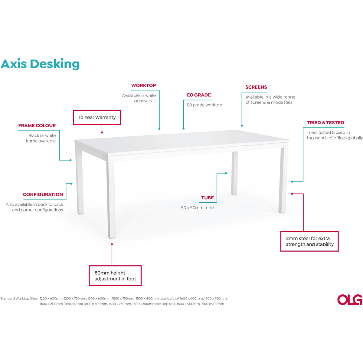 Axis Desk with Return - New Oak Worktop