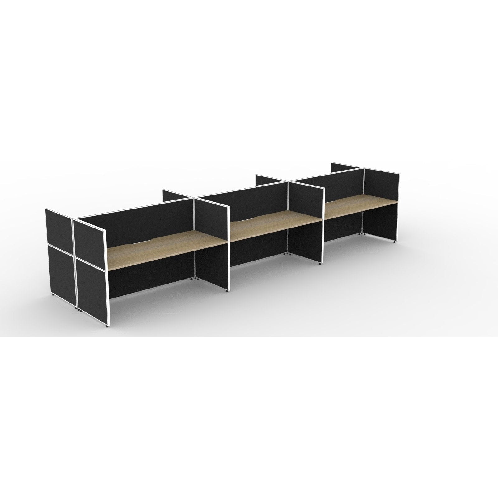 SHUSH30 Double Sided Workstation - 6 Person - Screen Hung Tops - Oak ...