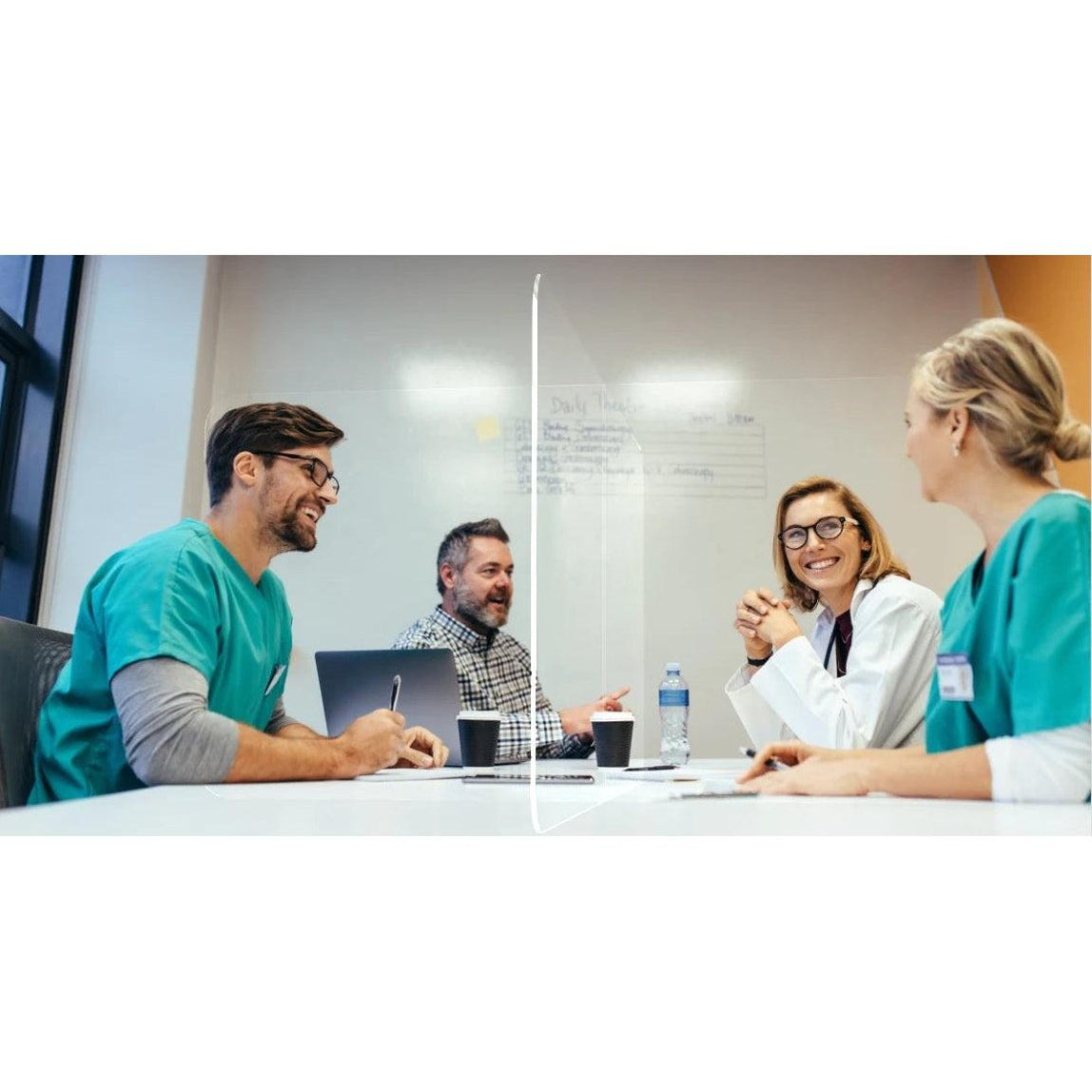 Interdesk Clear Acrylic Screens - 2 Piece Interconnecting Set