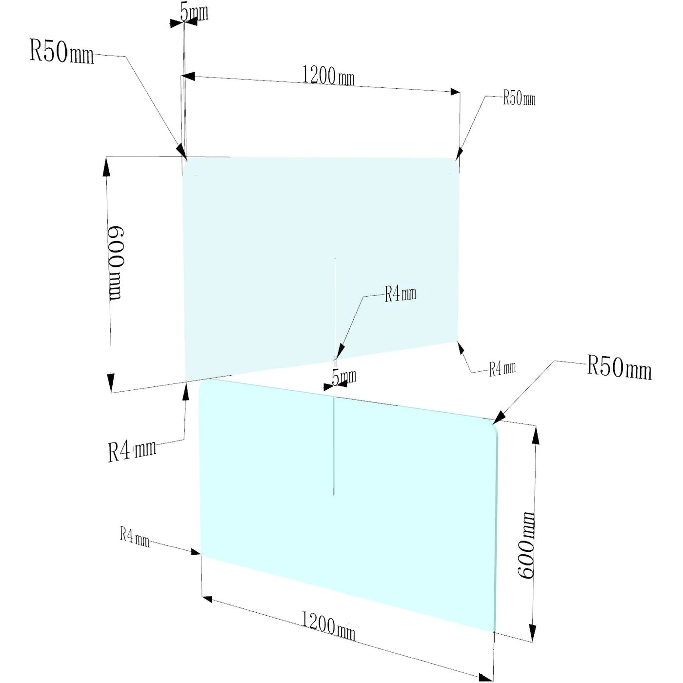 Interdesk Clear Acrylic Screens - 2 Piece Interconnecting Set